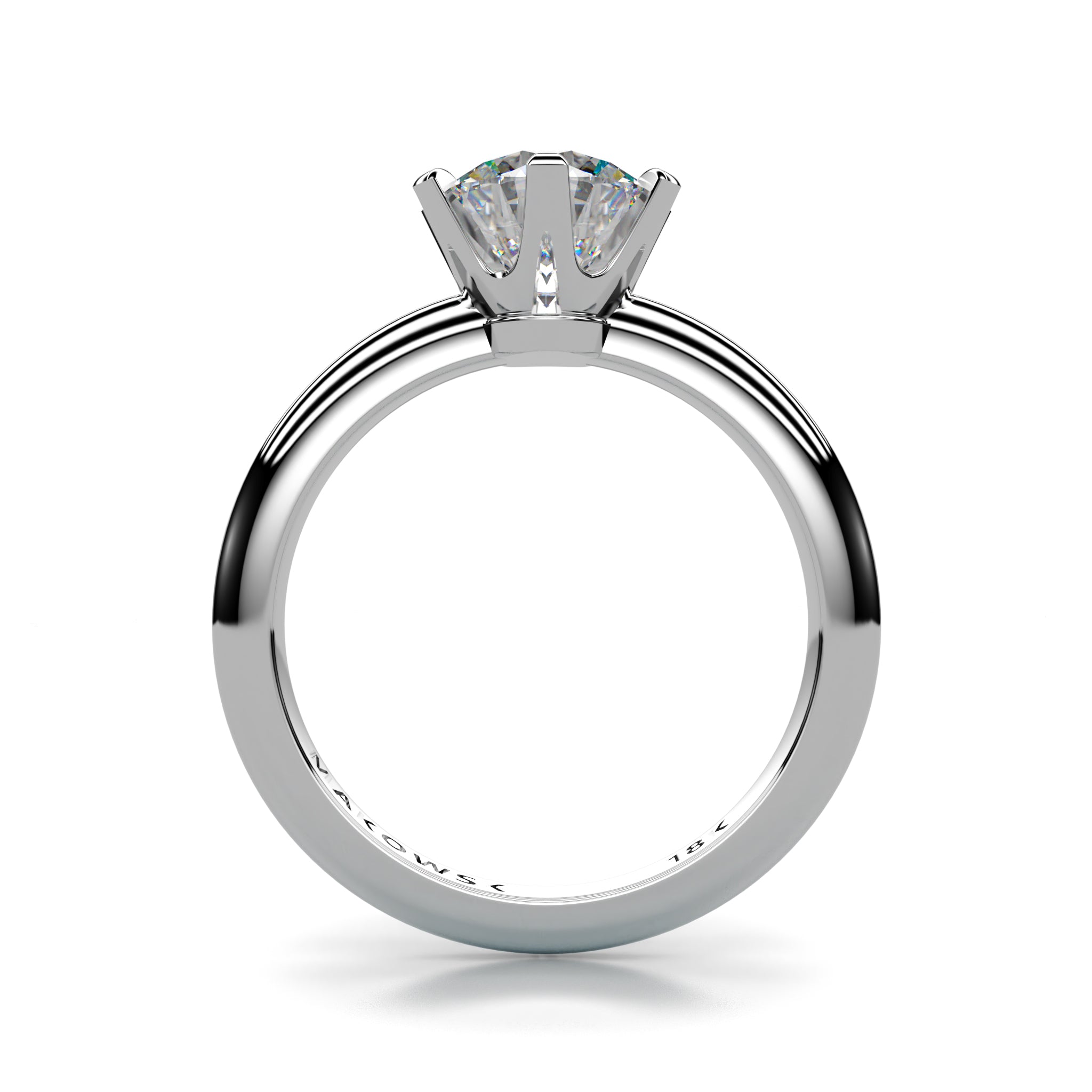 Round Brilliant Classic Solitaire 6 Prong Setting in Half Round Band T Makowski Co